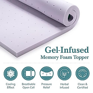 HOOMIC 4 Inch Short Queen Memory Foam Mattress Topper, Lavender Cooling Gel Infusion, Removable Bamboo Cover, Diamond Grid Pattern, CertiPUR-US Certified, Purple