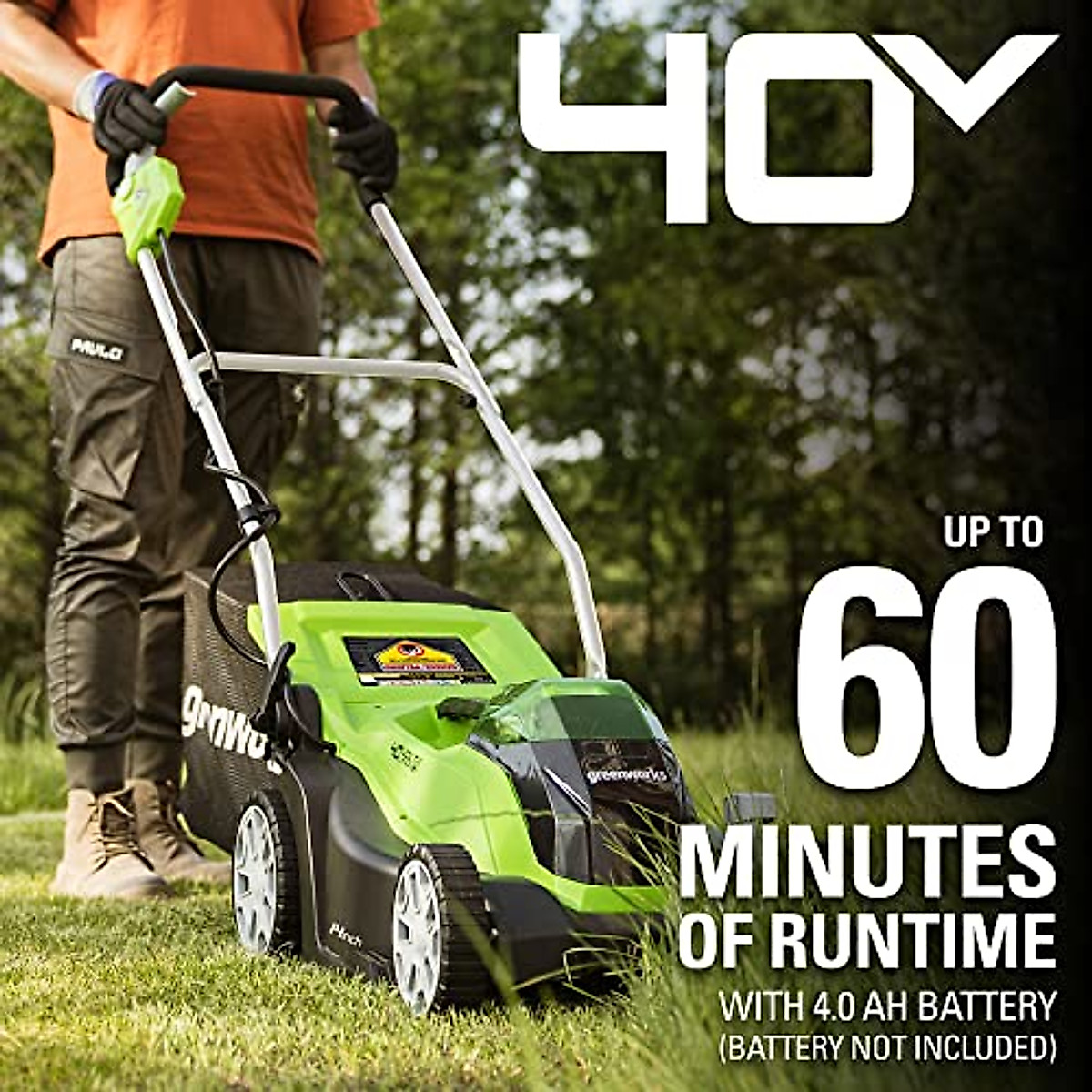 Greenworks 40V 14-Inch Mower/Axial Blower/12-Inch String Trimmer Combo Kit, 4Ah USB Battery and Charger Included, CK40B411