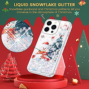 Caka Case Compatible for iPhone 14 Pro Max Glitter Case Christmas Girly Women Bling Sparkle Flowing Floating Snowflake Quicksand Phone Case for iPhone 14 Pro Max 6.7 inches (Snowman)