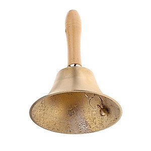 ＫＬＫＣＭＳ Exquisite Handmade Copper Hand Bell w/Wooden Handle Buddhist Handbell, 8 x 15cm