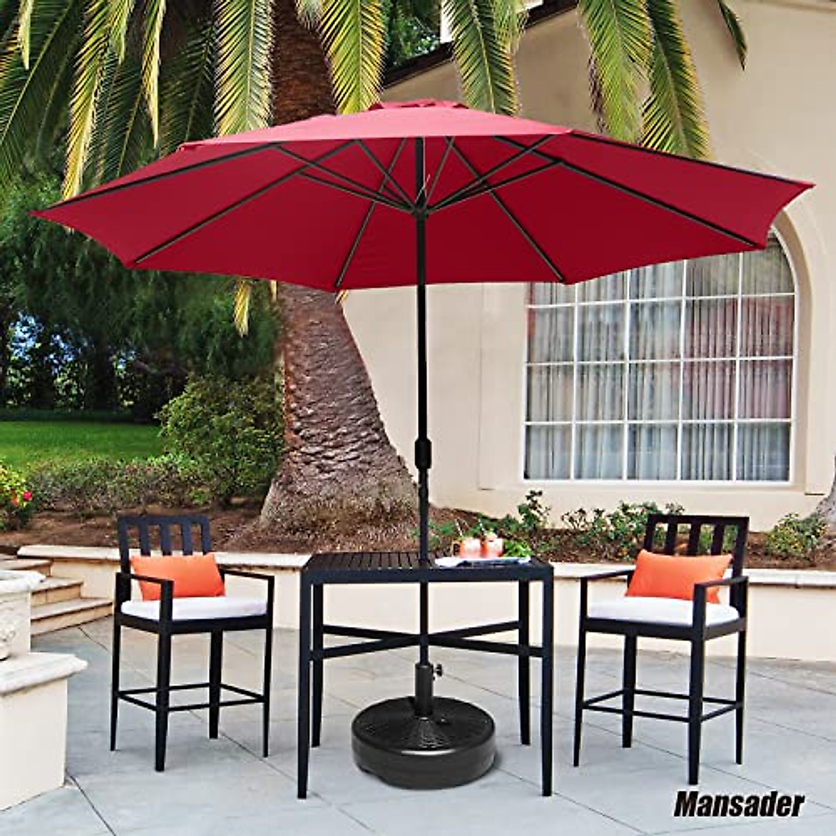 Mansader Fillable Plastic Umbrella Base Stand 50 Lbs Water Table Patio Umbrella Bases, Weighted Outdoor Patio Market-Heavy Duty Umbrella Stands, for Outdoor, Lawn, Garden, Pool, Rattan Weave (Black)