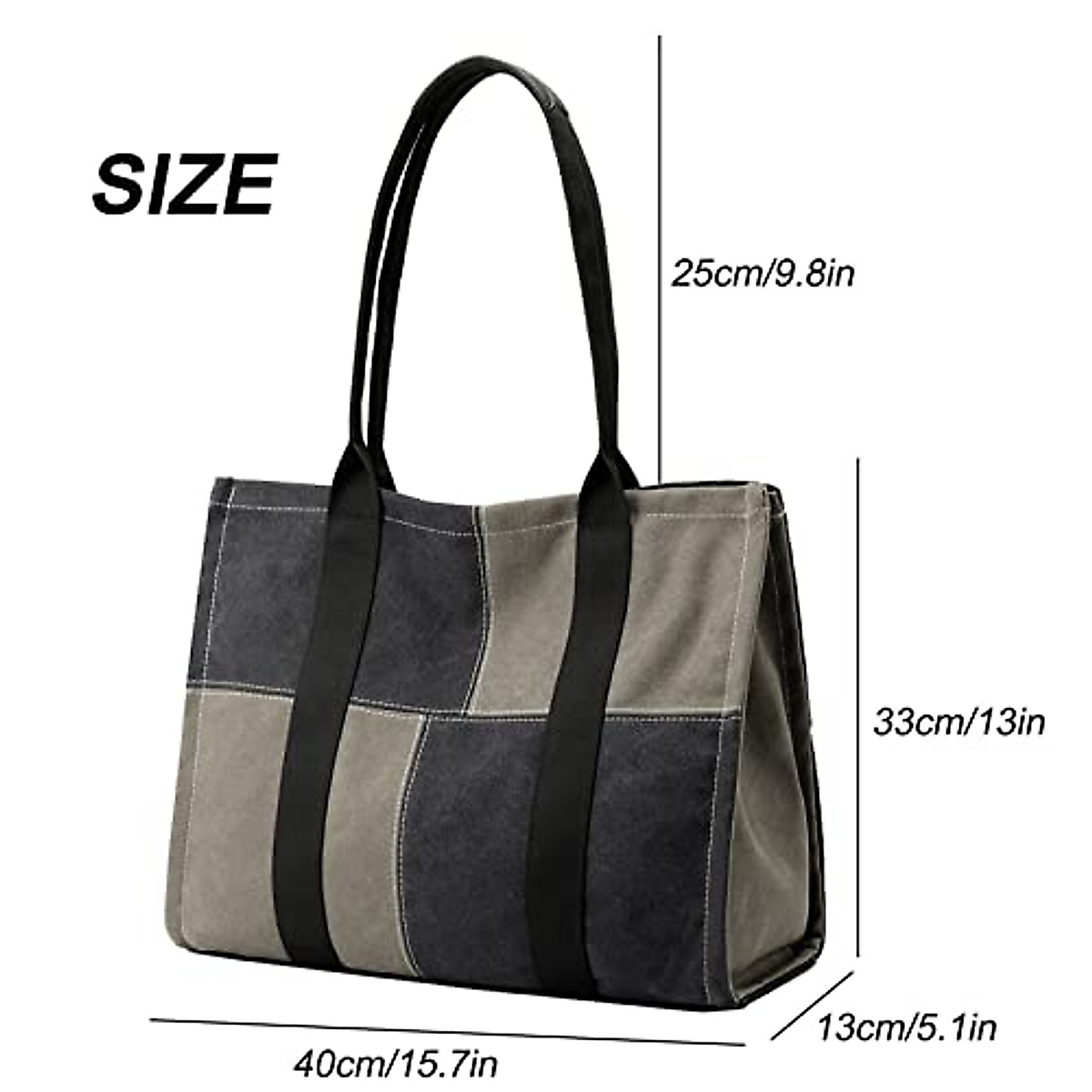 ZHIERNA Canvas Work Tote Bags for Women, Lightweight Shoulder Purse Top Handle Handbag With Zipper for School Travel Beach(Grey)