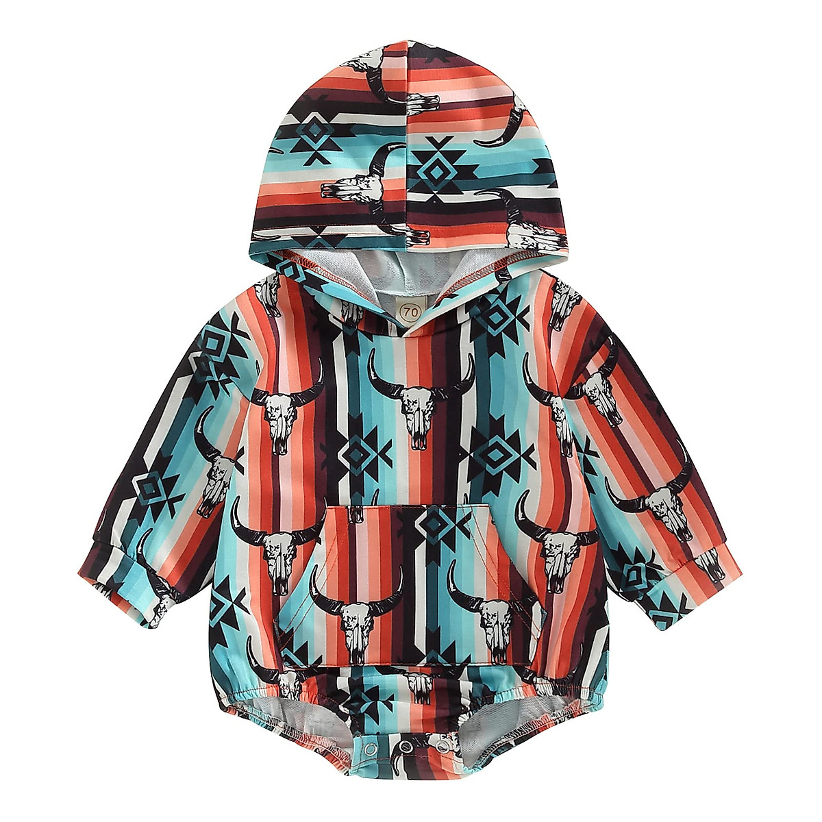 Baby Boy Girl Hoodie Sweatshirt Romper Cow Print Long Sleeve Oversized Bodysuit Tops Western Cowboy Fall Winter Outfit (Brown Blue, 12-18 Months)