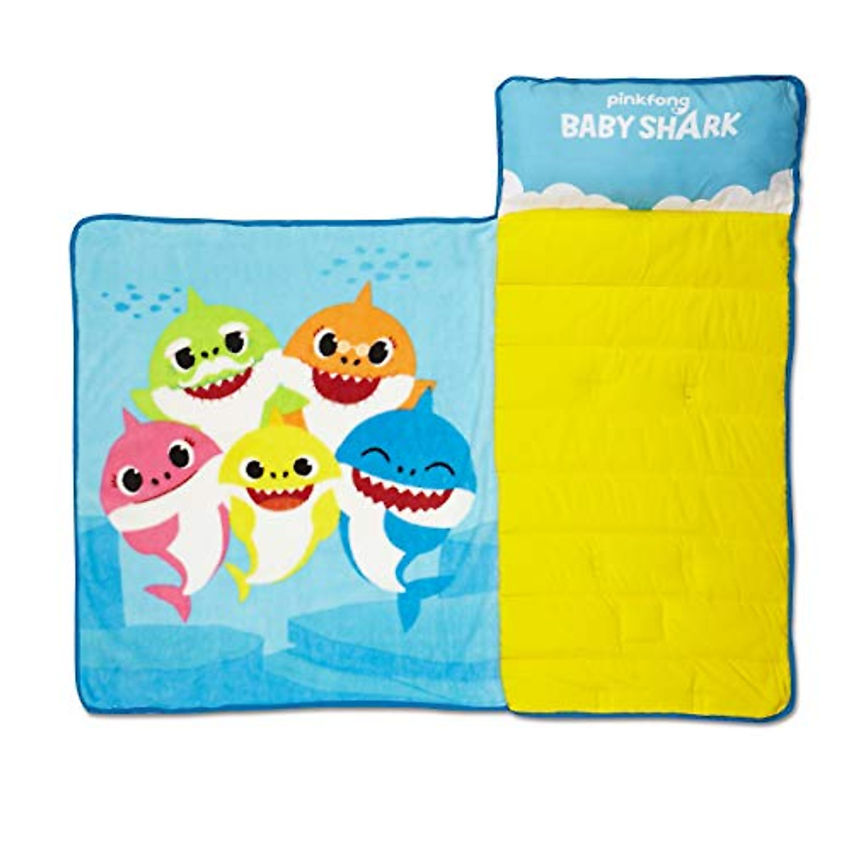 Baby Shark Toddler Nap-Mat - Includes Pillow and Fleece Blanket – Great for Boys and Girls Napping at Daycare, Preschool, Or Kindergarten - Fits Sleeping Toddlers and Young Children