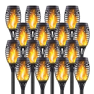 Permande 16 Pack Upgraded Solar Lights Outdoor, Mini Solar Torch Lights with Flickering Flames, Waterproof Landscape Decoration Dancing Flame Lights for Garden Pathway Yard, Auto On/Off Dusk to Dawn
