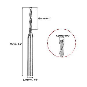uxcell 5PCS 1/8" Shank 1.5mm x 12mm Carbide End Mill CNC Router Bits 2 Flute Milling Bit for Acrylic PVC MDF Wood