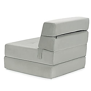 COSTWAY Triple Fold Down Sofa Bed, 3-in-1 Fold Floor Couch Lounge Sleeper with Thick Cushion, Flock Fabric, Convertible Design, Portable Single Guest Bed Mattress for Living Room Bedroom (Grey)