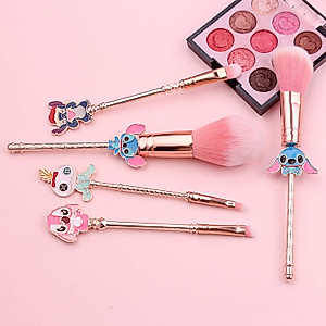 Interstellar Baby Makeup Brushes Set with 5Pcs Creative Stitch Theme Cosmetic Brushes Set, Premium Synthetic Foundation Eyeshades Brush Set Best Gift for Young Girl Women