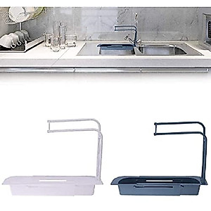 2 Pack Updated 2-in-1 Telescopic Sink Holder Rack Sink Organizer Expandable Storage Drain Basket Rack Sponge Soap Holder Drainer Sink Tray Adjustable Faucet Clip Drain Basket Rack for Home,Kitchen