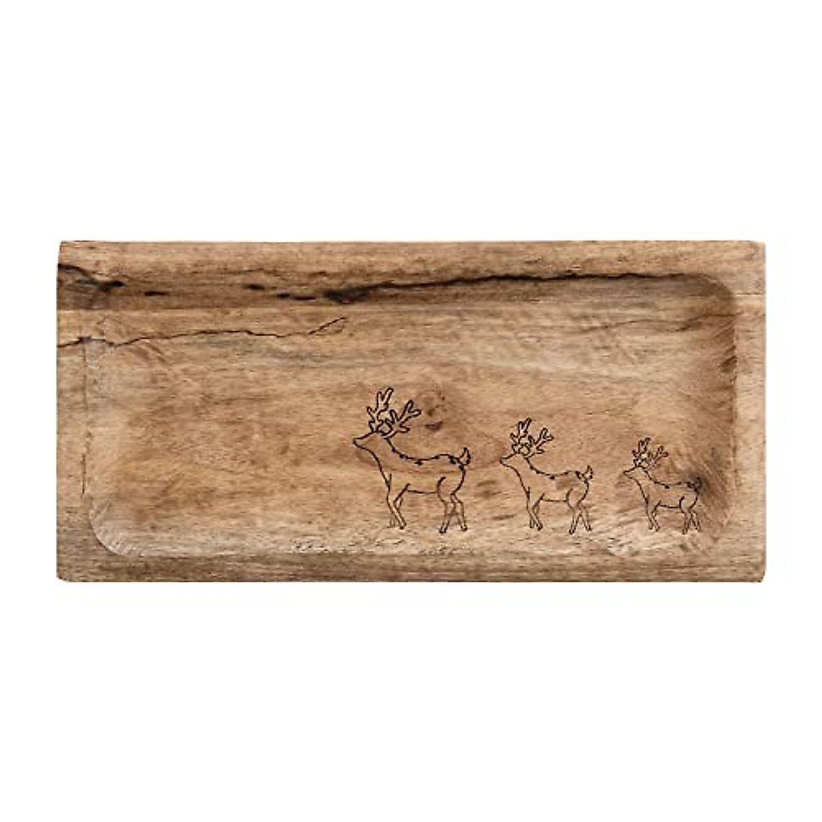 Creative Co-Op Mango Wood Laser Cut Tray with Deer