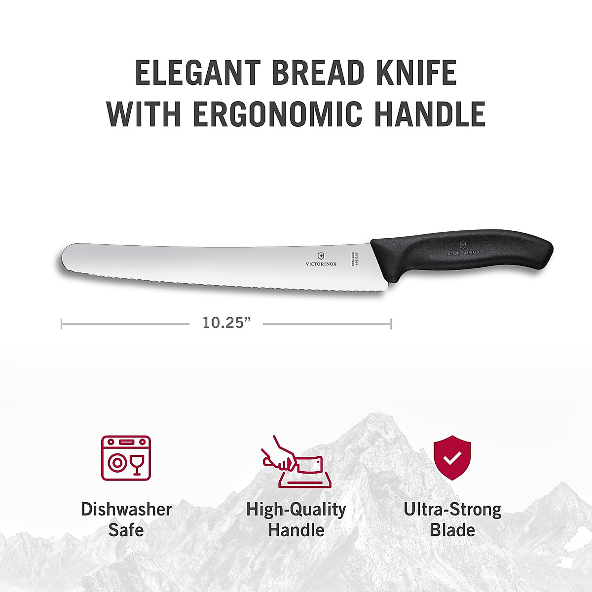 Victorinox Swiss Classic 10.25-Inch Curved Bread Knife with Serrated Edge and Black Handle