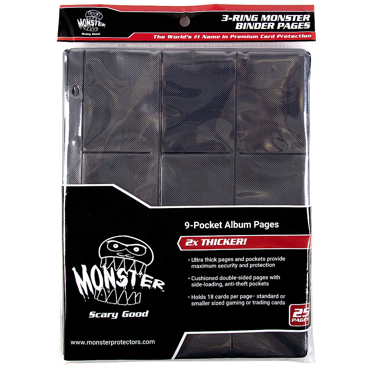 Monster 9 Pocket Trading Card Album Pages(25 Pk)- Strong Pocket for Standard 3-Ring Binder, Anti-Theft & Anti-Drop TCG Side-Loading Protector, Holds 450 Cards, Compatible w Major Brand, Christmas Gift