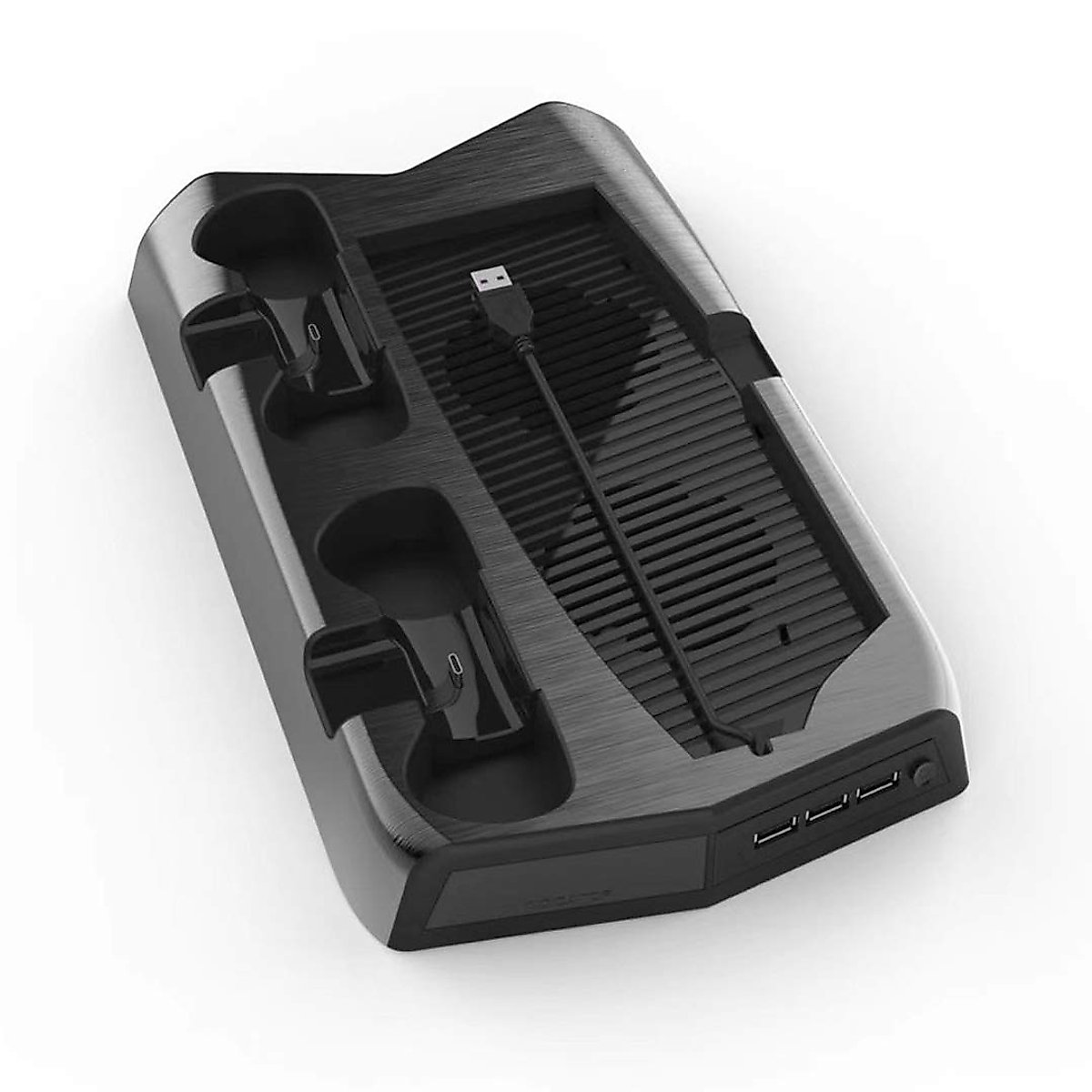 PS 5 Vertical Stand with Cooling Fan for Digital and Disk Edition, Charging Station Dock with Dual Controller Fast Charger Ports and Retractable Game Storage for PS 5 and Controllers
