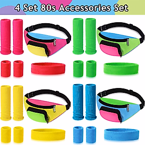Xuniea 4 Set 80s Accessories for Women Workout Set Include Retro 80s Fanny Pack Neon Leg Warmers Headband and Wristbands 80s 90s Party Disco Neon Party cosplay
