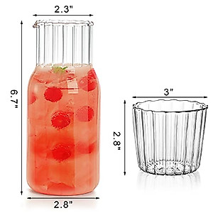 Hacaroa 4 Pieces Bedside Water Carafe with Tumbler Glass, 18 Oz Nightstand Water Carafe and Glass Set, Clear Water Pitcher and Cup Set Mouthwash Container for Desktop, Bedroom, Bathroom, Cup 8 Oz