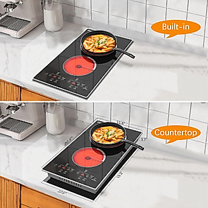 Cooksir Portable Electric Cooktop 2 Burner, 110V Plug in Electric Stovetop with Protective Full Metal Edge, 12 Inch Countertop & Built-in Ceramic Cooktop with Safety Lock, Timer, Sensor Touch