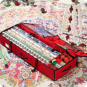 Nakior Christmas Wrapping Paper Storage Container – Xmas Gift Wrap Organizer With Pockets– Stores up to 24 Rolls – Under Bed Storage Bin For All Christmas Accessories – Made from 600 Oxford Fabric