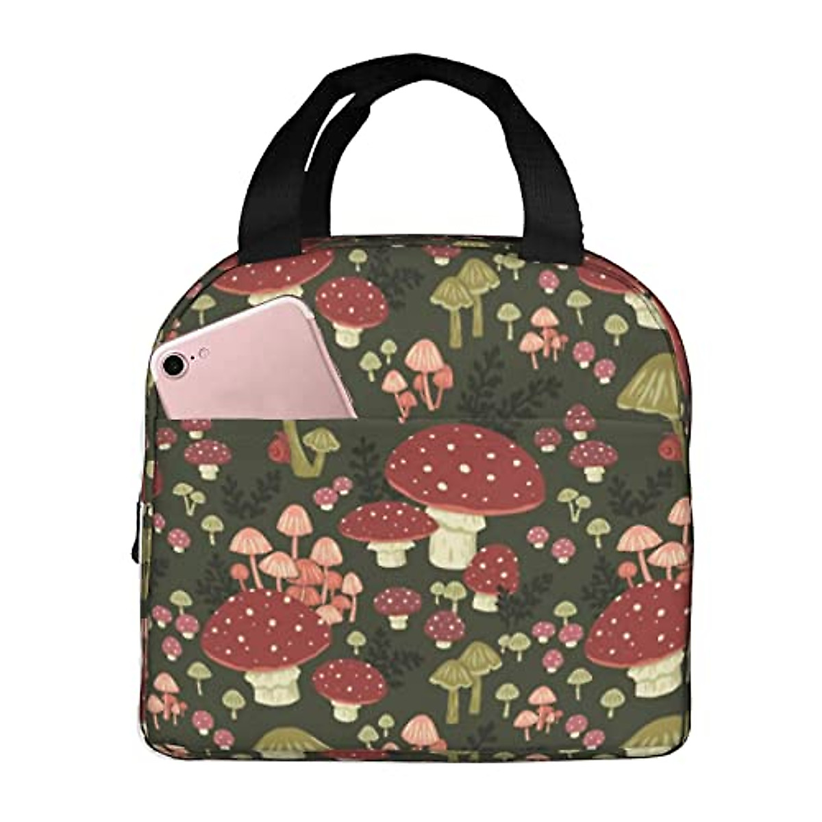 Mushroom Lunch Bag For Work Insulated Reusable Lunch Box Container Portable Cooler Bag Reusable Tote Bag For Women Men