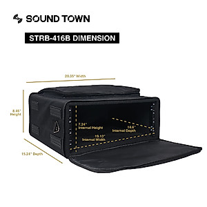 Sound Town Portable 4U Rack Bag, Soft Rack Case with 14" Rackable Depth, Plywood Rack Frame, Shoulder Strap, Accessory Pocket (STRB-416B)