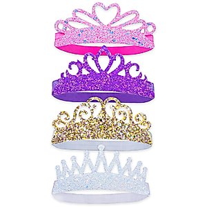 FROG SAC 4 Glitter Tiara Headbands for Girls, Elastic Princess Crown Hair Bands for Toddlers, Stretch Sparkly Hair Accessories for Toddler Girl Children