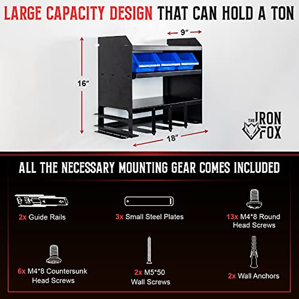 3-Tier Power Tool Organizer Wall Mount Design - Drill Holder Power Tool Storage Rack Holds Cordless Drills, Tools, Batteries, Chargers & More | Heavy Duty Drill Rack Made from Powder Coated Steel