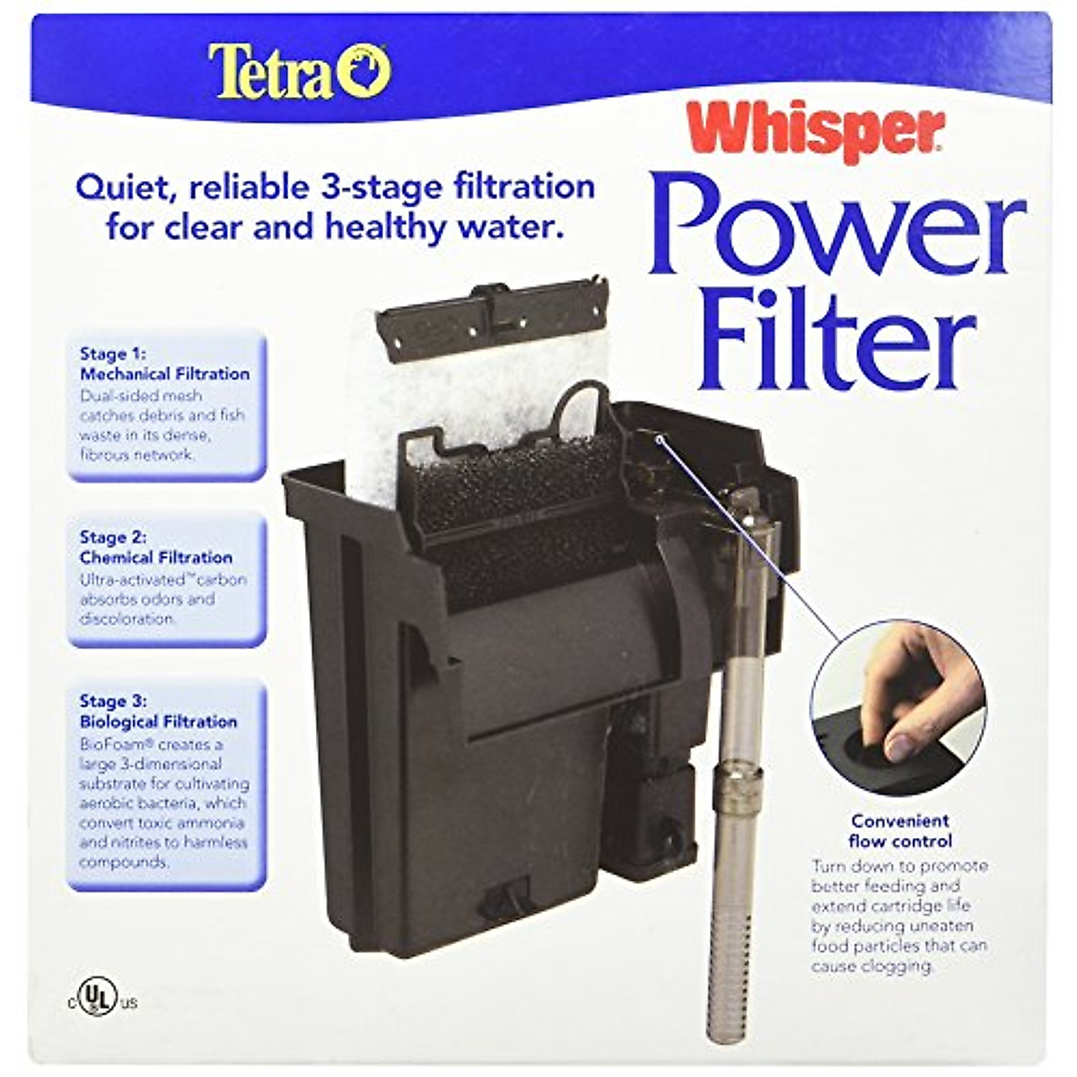 Tetra Whisper Power Filter for Aquariums, 3 Filters in 1, Up to 20-Gallons