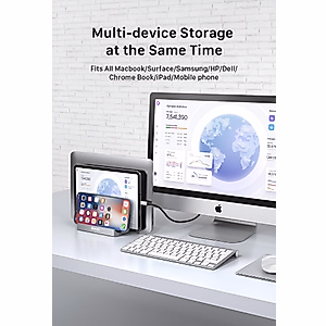 BEQU 4-in-1 Vertical Laptop Stand/Holder (Silver), 2 laptops/2 Phones simultaneously, Heavy Duty Aluminum, Anti-Slip Silicone Pad, Adjustable, Fits All IPADs/Tablets/Cell Phones/Laptops (4 Slot)