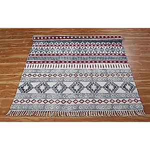 Casavani Hand Block Printed Cotton Dhurrie Geometric Red & Black Area Rug Doormat Floor Rug Indoor Area Rugs for Bedroom Living Room Laundry Room 3x5 Feet