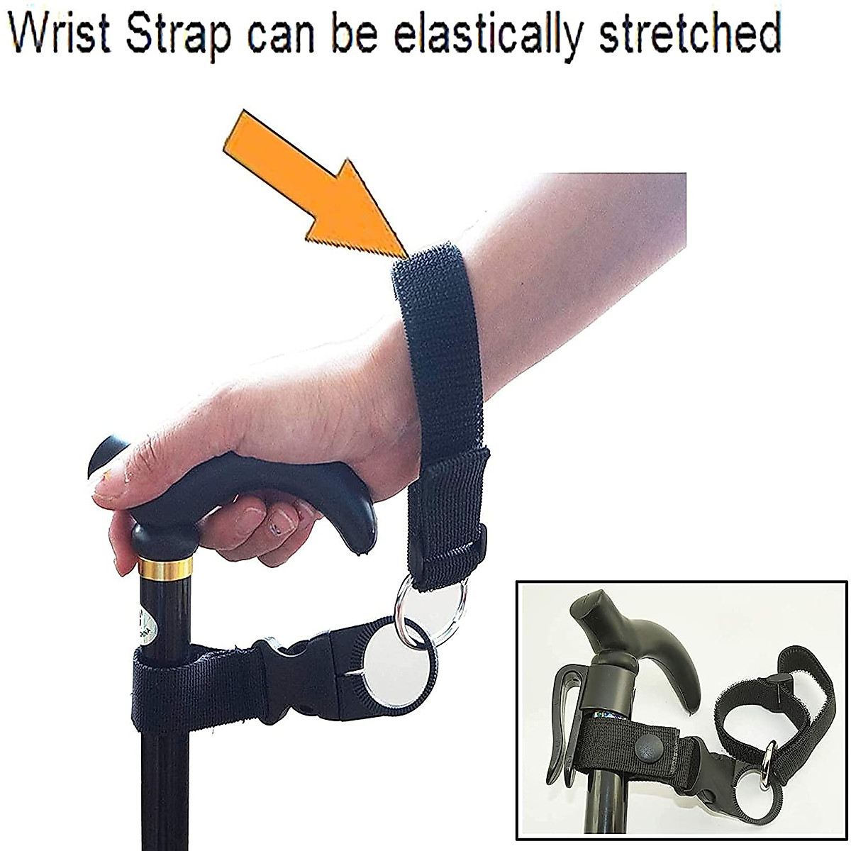 Secure Walking Stick Crutch & Cane Elastic Wrist Strap and Mobility Walker Pants Clip Belt Holder Support Grip Aid Holders for Arthritis, Elderly, Seniors & Camping & Hiking ~ Perfect Solution（No Cane