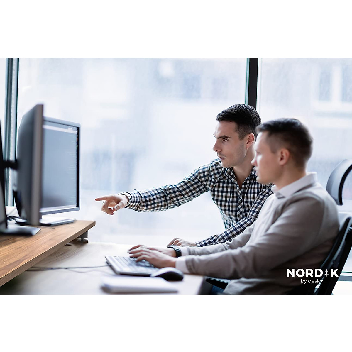 Nordik Large Dual Monitor Riser for 2 - Premium Handmade Hardwood Acacia Computer - Laptop TV Stand with Storage for Desk Accessories - Organizer Television