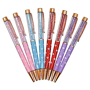 Lopenle 12PCS Fancy Business Pens Novelty Floral Pens Crystal Diamond Stylus Pen Ink Ballpoint Pens School Office Desk Decor Accessories