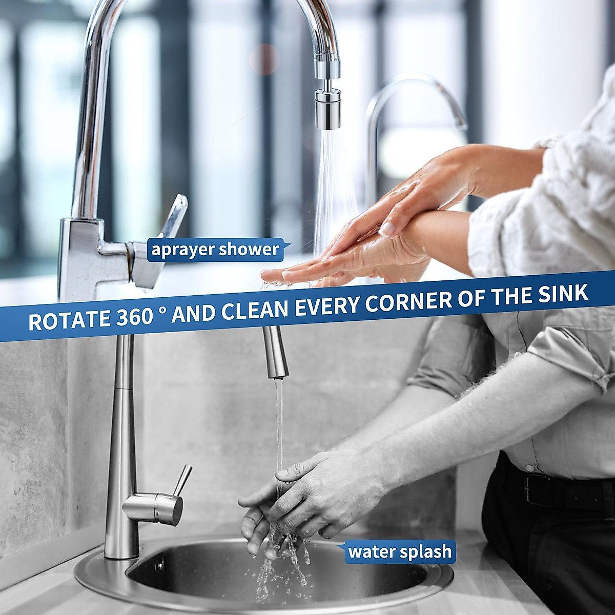 Brass Swivel Faucet Aerator 360° Twist Sink Aerator 55/64'' Female Thread, Kitchen Dual-function Sink Sprayer Attachment, Chrome