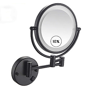CZQ Makeup Mirror Wall Mounted 10X Magnification, Two Side Vanity Mirror Wall Mount Lighted Extendable Bathroom Mirror, 8 Inch, Chrome Finish, Touch Button Adjustable Light