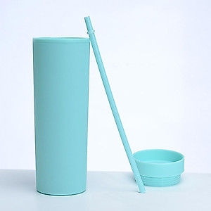 Skinny Tumblers with Lids and Straws Bulk.Matte Black Slim Tumbler Cups with Straws.16 oz Plastic Pastel Double Walled Acrylic Skinny Tumbler Set for Smoothie Ice Coffee.Customizable DIY Gift.