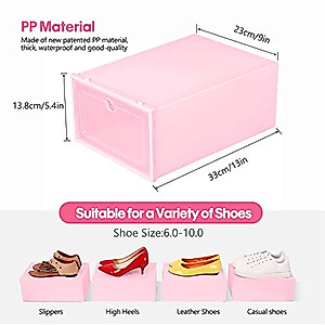 KPX 12 Pack Stackable Shoe Storage Organizer Plastic with Lid, Clear Shoe Boxes Drop Front, Shoe Containers Bins for Men’s Sneaker Women’s High Heels – Easy to Assemble (Pink)