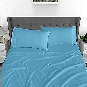 RUVANTI Full Size Sheets Set, Brushed Microfiber Sheets 4 Pieces (1 Fitted Sheet, 1 Flat Sheet, 2 Pillowcases), with 15-inch Deep Pockets, Lightweight & Compfy Premium Hotel Bedding, Sky Blue