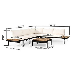 Christopher Knight Home Theo Outdoor Conversation Sets, Cream + Black Metal + Teak