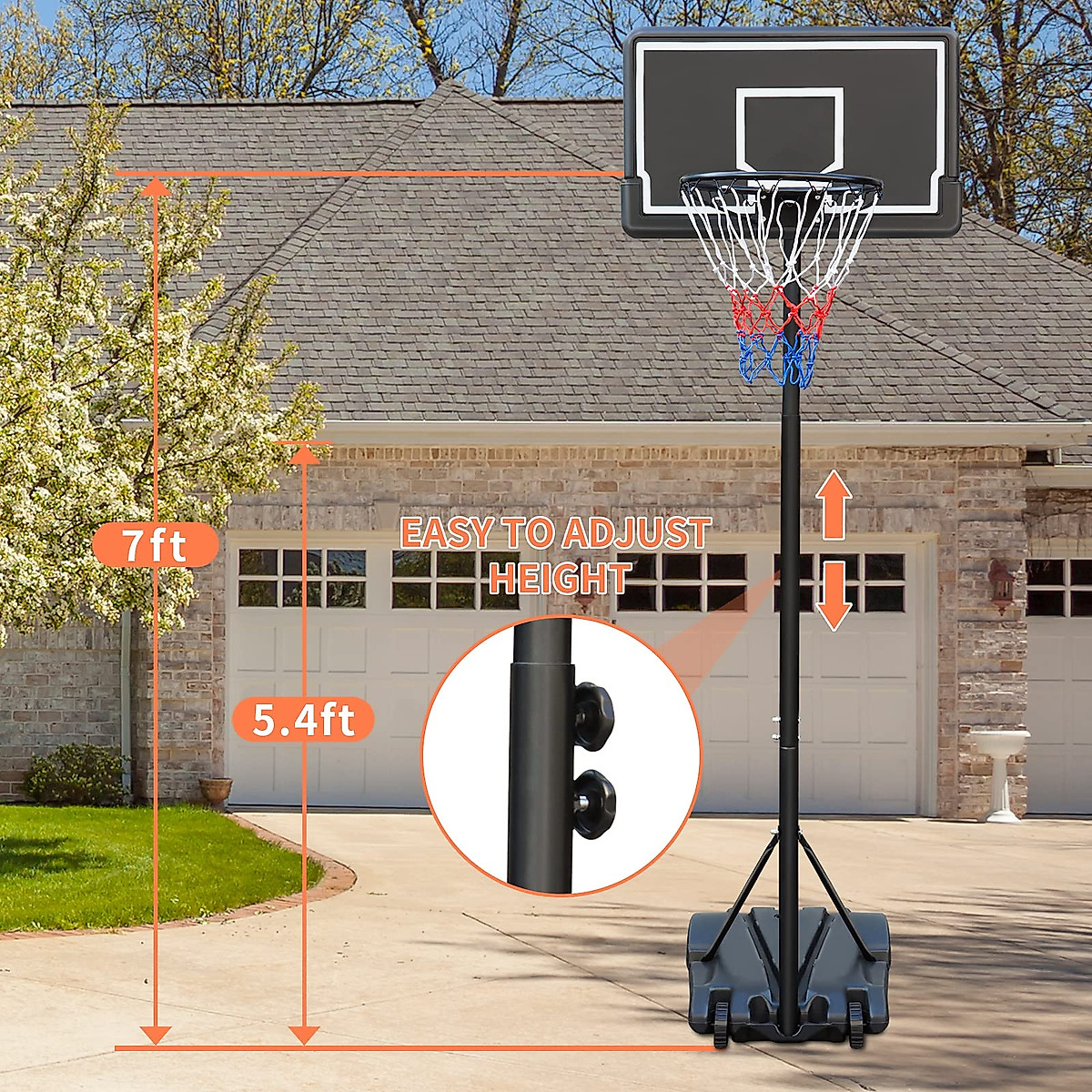 aokung Portable Adjustable Height 5.4ft - 7ft Basketball Hoop Backboard Stand and Rim for Kids Youth w/Wheels Basketball Goal Game Play Set Indoor/Outdoor