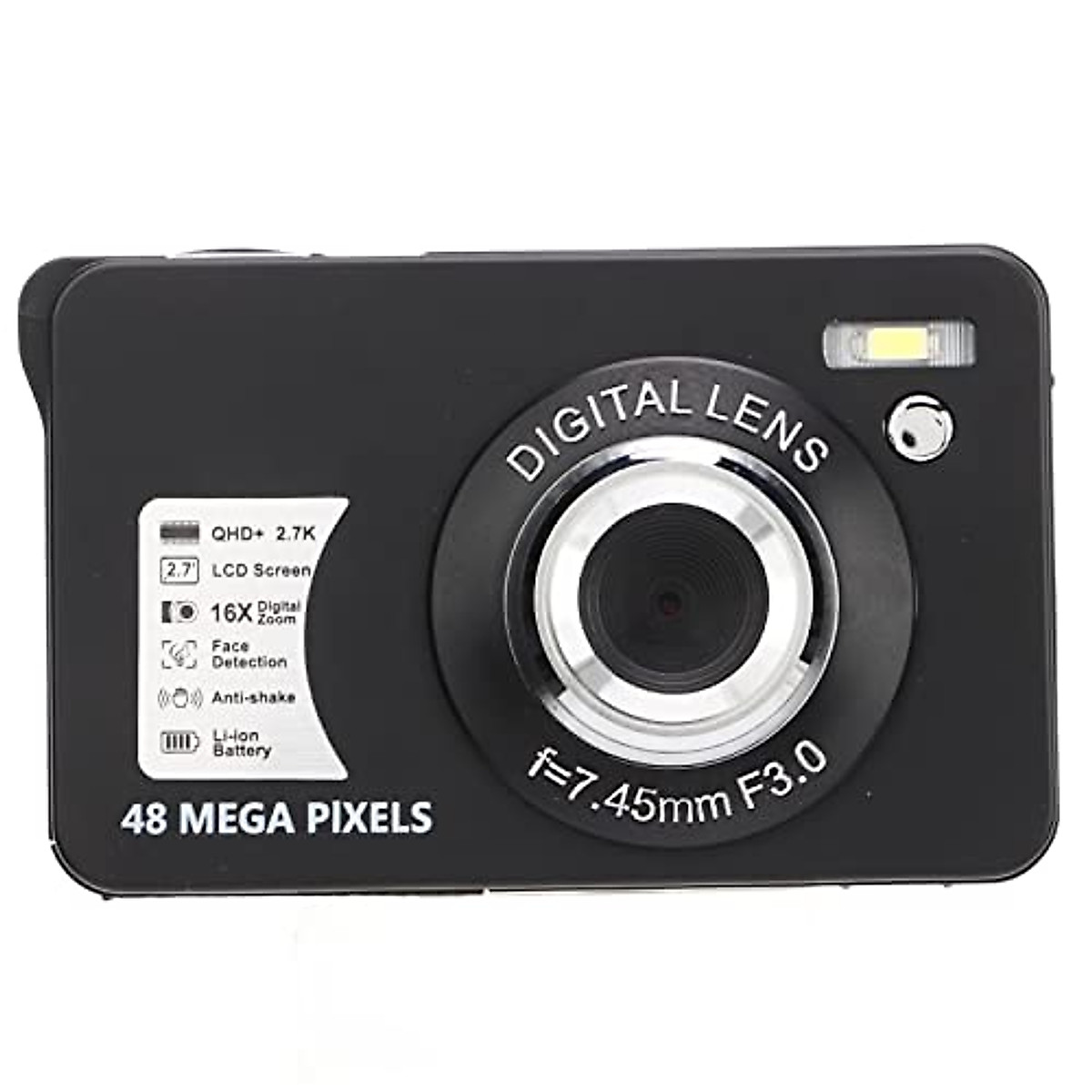 HD Digital Camera, Built in Fill Light Plastic Metal 2.7K 48MP High Resolution Digital Camera for Selfie