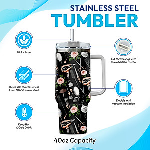 Hyturtle Personalized Coffee Tumbler Hairstylist Customized Name 40 oz Tumbler with Handle and Straw Lid, Birthday Gifts For Hairdressers Men Women Insulated Mugs Wine Tumblers Stainless Steel Cups