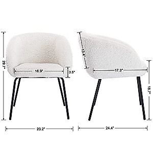 DUOMAY Modern Faux Fur White Barrel Dining Chair, Upholstered Accent Side Chair Makeup Vanity Chair with Back Living Room Leisure Chair with Black Metal Legs for Bedroom Dining Room