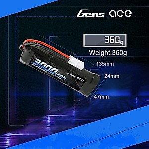 Gens ace 7.2V 3000mAh NiMH Battery High Power Rechargeable Low-self Discharge with Tamiya Plug for RC Cars Truggy Tank Electric RC Monster Truck Buggy Traxxas LOSI Associated HPI Tamiya Kyosho