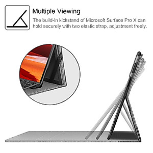 Fintie Case for Microsoft Surface Pro X (2021/2020/2019) - Multiple Angle Viewing Portfolio Business Cover with Pocket for 13 Inch New Surface Pro X, Compatible w/Type Cover Keyboard, Gray