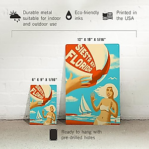 Lantern Press 12x18 Inch Metal Sign, Siesta Key, Florida, Beach Scene