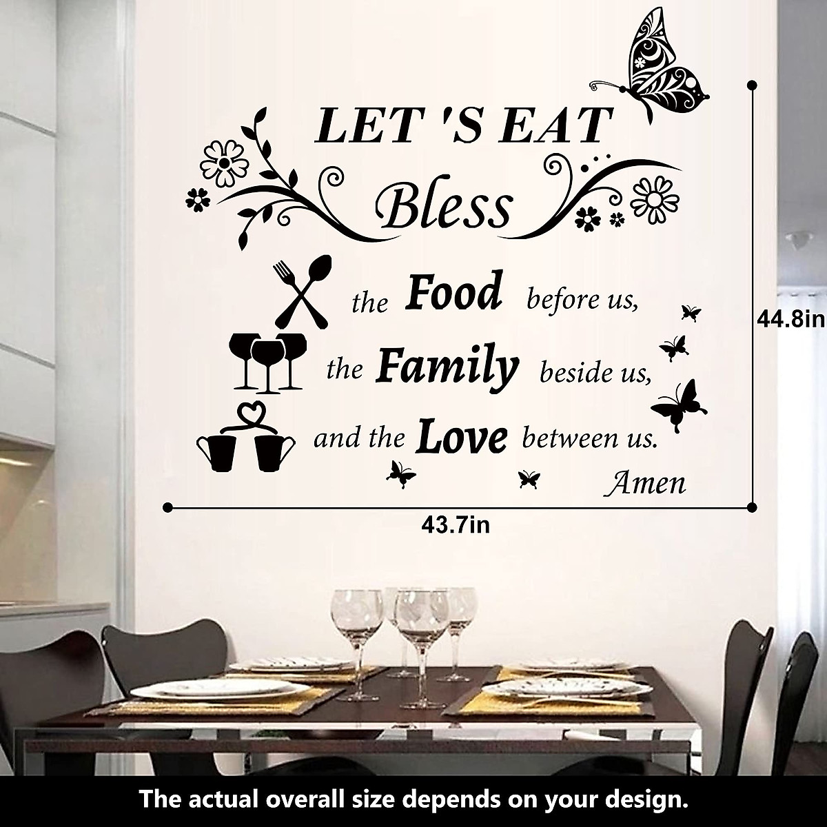 Kitchen Wall Decals Dinner Meal Prayer Wall Stickers Vinyl Kitchen Quotes Wall Decal Let's Eat Bless The Food Before Us Sign Saying Stickers for Dinning Room Home Restaurant
