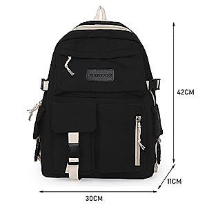 sikiwind Women Fashion Travel Canvas Contrast Color Backpack Large Rucksack (Black)
