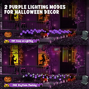 Halloween Decorations Outdoor Solar Lights: 4 Pack 24 LED Scary Eyeballs Purple Halloween Lights, IP65 Waterproof Solar Firefly Halloween Lights for Outside Yard Lawn Patio Pathway Party Garden Decor