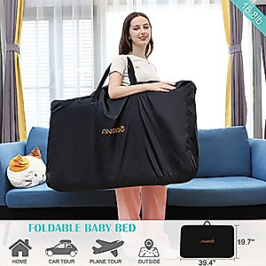 ANRRO Baby Bedside Bassinet,Bedside Sleeper Height Adjustable Portable Crib Easy Folding Kids Bed Side Sleeper for Newborn Infant