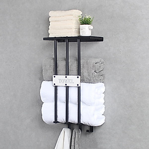Bathroom Towel Storage Rack, Towel Racks for Bathroom Wall Mounted 22 inch with Shelf Can Holds 4 Large Towels, Wall Towel Rack for Rolled Towels, Black
