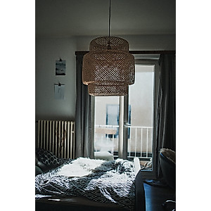 Frontsea Rattan Pendant Lighting for Kitchen | Bamboo Lampshade Handmade Weave Lighting | Wooden Boho Decor | Modern Hanging Ceiling Light Fixture (16inch)